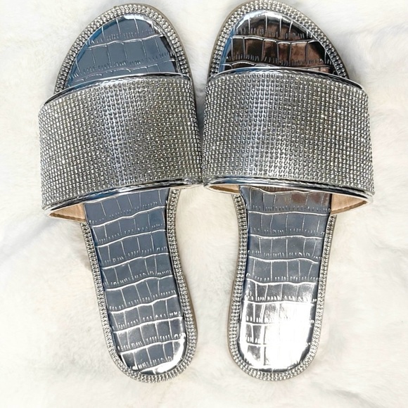 Shoes | New Elegant Silver Slide Sandals Size 6 | Poshmark
